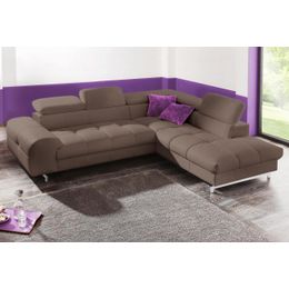 Ecksofa COTTA "Chef L-Form", braun, B:257cm H:72cm T:206cm, Luxus-Microfaser (100% Polyester);Kunstleder Softlux;Leder Advantage (abgedecktes Spalt-Rindsleder), R&uuml;ckseite mit schwarzem Spannstoff bezogen;NaturLEDER (echtes Rindsleder), R&uuml;ckseite mit schwarzem Spannstoff bezogen, Sofas, Ecksofa, mit Kopfteilverstellung, edle Metallkufen, wahlweise mit Bettfunktion