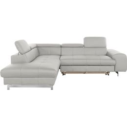 Ecksofa COTTA "Chef L-Form", argent, B:257cm H:72cm T:206cm, Luxus-Microfaser (100% Polyester);Kunstleder Softlux;Leder Advantage (abgedecktes Spalt-Rindsleder), R&uuml;ckseite mit schwarzem Spannstoff bezogen;NaturLEDER (echtes Rindsleder), R&uuml;ckseite mit schwarzem Spannstoff bezogen, Sofas, Ecksofa, mit Kopfteilverstellung, edle Metallkufen, wahlweise mit Bettfunktion