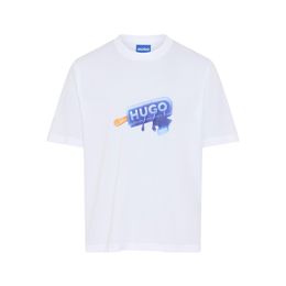 T-Shirt HUGO BLUE "Noglasy", Damen, Gr. M, wei&szlig;100, Single Jersey, Obermaterial: 100% Baumwolle, regular fit h&uuml;ftbedeckend, Rundhals, abgesteppte Kante, Shirts T-Shirt, mit Rundhals, regular fit