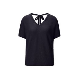 T-Shirt RICHROYAL, Damen, Gr. S, midnight blau, Single Jersey, Obermaterial: 85% Baumwolle, 11% Polyamid, 4% metallisierte Fasern, unifarben, regular fit taillenbedeckt, V-Ausschnitt, eingesetzt gerader Abschluss, Shirts T-Shirt, Regular fit mit V-Ausschnitt