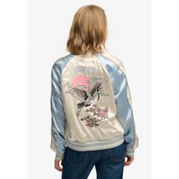 Parka Superdry "SUIKAJAN EMBROIDERED BOMBER", Damen, Gr. M, blau fog, Web, Obermaterial: 100% Polyester, slim fit, Jacken Parka