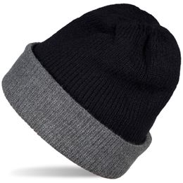 Strickm&uuml;tze styleBREAKER "Wende Feinstrick Beanie doppelt gestrickt", Damen, schwarz (schwarz, dunkelgrau), Obermaterial: 80% Viskose CV. 20% Polyacryl PAN., Modisch, M&uuml;tzen Strickm&uuml;tze