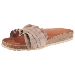 Pantolette VERBENAS "Rocio Roda", Damen, Gr. 36, grau (taupe), Veloursleder, unifarben, Schuhe Pantolette, Sommerschuh, Flat mit geschwungenen Laschenstoff, Topseller
