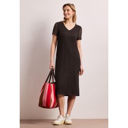 Midikleid Street One, Damen, Gr. 46, N-Gr, espresso braun, Web, Obermaterial: 73% Baumwolle, 27% Polyester. Futter: 95% Viskose, 5% Elasthan, unifarben, Midi, V-Ausschnitt, Kleider Midikleid, aus Spitze