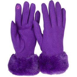 Fleecehandschuhe styleBREAKER "Unifarbene Touchscreen Handschuhe mit Kunstfell", Damen, lila (violett), Obermaterial: 45% Viskose CV. 20% Baumwolle CO. 35% Polyester PES., Handschuhe Fleecehandschuhe