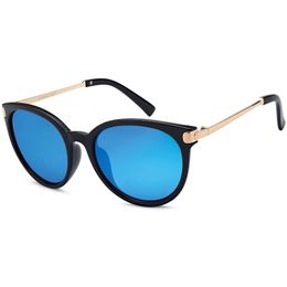 Sonnenbrille styleBREAKER "Cat-Eye Sonnenbrille", Herren, blau (gestell schwarz, gold, glas blau verspiegelt), Modisch, Sonnenbrillen Sonnenbrille
