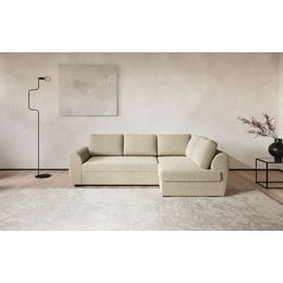 Ecksofa COTTA "Drift L-Form Ottomane, Breite 253 cm", nata, B:253cm H:86cm T:154cm, 96% POLYESTER (PES) 4% POLYAMID(PA), Sofas, Ecksofa, optional auch mit Schlaffunktion, Wellenunterfederung