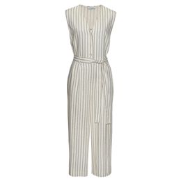 Overall Lascana, Damen, Gr. 36, N-Gr, schwarz (creme, schwarz gestreift), Web, Obermaterial: 85% Viskose, 15% Leinen, gestreift, figurumspielend lang, V-Ausschnitt, Overalls Overall, und Taschen, sommerlicher Jumpsuit, casual-chic, Topseller