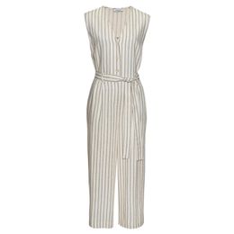 Overall Lascana, Damen, Gr. 40, N-Gr, schwarz (creme, schwarz gestreift), Web, Obermaterial: 85% Viskose, 15% Leinen, gestreift, figurumspielend lang, V-Ausschnitt, Overalls Overall, und Taschen, sommerlicher Jumpsuit, casual-chic, Topseller