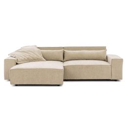 Ecksofa OTTO HOME "KINLEE Design-Sofa mit Recamiere rechts/links, Ma&szlig;e B/T/H 251/144/70cm", beige, B:251cm H:70cm T:144,5cm, 100% Polyester, Sofas, Ecksofa, L-Form mit Wellenunterfederung, ohne Bettfunktion, modern und beguem