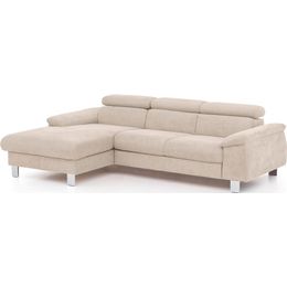 Ecksofa COTTA "Komaris L-Form, B: 244 cm", beige, B:244cm H:72cm T:166cm, Microfaser PRIMABELLE (100% Polyester);Kunstleder SOFTLUX(100%Polyurethan);Feinstruktur (100% Polyester);Kunstleder SOFTLUX/Struktur (100%Polyurethan, 90%Polyester, 10% Polyacryl), Sofas, Ecksofa, mit Kopfteilverstellung, optional Bettfunktion, Bettkasten & Licht