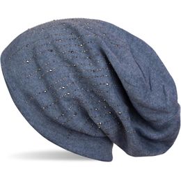Beanie styleBREAKER "Beanie mit Strass Streifen", Damen, blau (jeansblau meliert), Obermaterial: 100% Viskose CV., Modisch, M&uuml;tzen Beanie