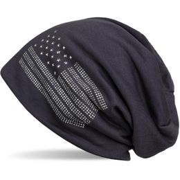 Beanie styleBREAKER "Beanie mit USA Flagge aus Strass", Damen, grau (anthrazit), Obermaterial: 50% Viskose CV. 50% Polyester PES., Modisch, M&uuml;tzen Beanie