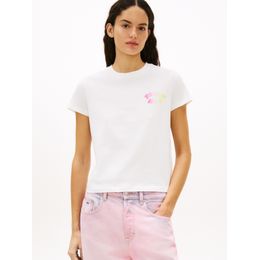 Kurzarmshirt Tommy Jeans "TJW REG TJ BUBBLE SS TEE EXT", Damen, Gr. L (40), ecru, Single Jersey, Obermaterial: 100% Baumwolle, unifarben, Shirts Kurzarmshirt