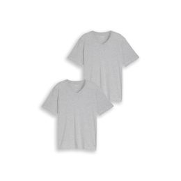 T-Shirt Tom Tailor, Damen, Gr. L, light stone grau melange, Single Jersey, Obermaterial: 60% Baumwolle, 40% Polyester, regular fit taillenbedeckt, V-Ausschnitt, gerader Abschluss, Shirts T-Shirt, mit V-Ausschnitt, Doppelpack