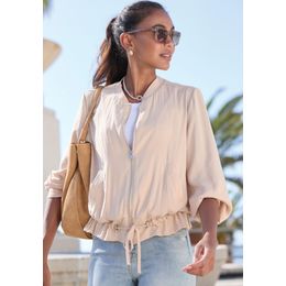 Blouson Lascana, Damen, Gr. 34, beige, Satin, Obermaterial: 100% Polyester, unifarben, figurumspielend h&uuml;ftlang, Rundhals, angesetztes B&uuml;ndchen, Jacken Blouson