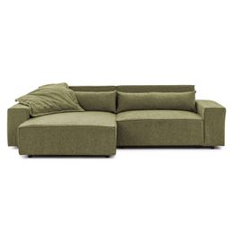 Ecksofa OTTO HOME "KINLEE Design-Sofa mit Recamiere rechts/links, Ma&szlig;e B/T/H 251/144/70cm", dunkelgr&uuml;n, B:251cm H:70cm T:144,5cm, 100% Polyester, Sofas, Ecksofa, L-Form mit Wellenunterfederung, ohne Bettfunktion, modern und beguem