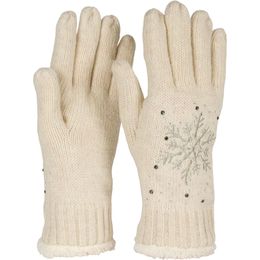 Strickhandschuhe styleBREAKER "Strickhandschuhe mit Schneeflocke, Strass und Fleece", Damen, beige, Obermaterial: 65% Polyacryl PAN. 35% Wolle WO., Modisch, Handschuhe Strickhandschuhe