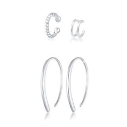 Ohrstecker-Set Elli "Ohrringe Basic Set Creolen Earcuff Blogger Trend 925 Silber" Gr. 23, silber, Ohrringe, Damen, ohne Stein, Silber 925 (Sterlingsilber), Ohrstecker-Set