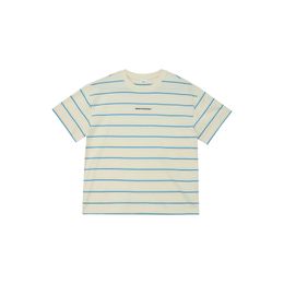 Rundhalsshirt s.Oliver JUNIOR, M&auml;dchen, Gr. 134/140, light beige stripes, Jersey, Obermaterial: 100% Baumwolle, gestreift, normal taillenlang, Shirts Rundhalsshirt, kurz, mit Streifen