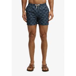 Badeshorts Superdry "PREMIUM PRINTED 15 SWIM SHORT", Gr. XL, N-Gr, sashiko atlantic navy, Polyester, gemustert, Badehosen Badeshorts