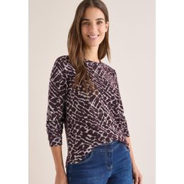 Langarmshirt Cecil, Damen, Gr. M (40), eggplant rot melange, Web, Obermaterial: 67% Viskose, 28% Polyester, 5% Elasthan, gemustert, l&auml;ssig geschnitten h&uuml;ftbedeckend, Rundhals, Shirts Langarmshirt, mit grafischem Muster
