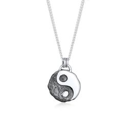 Silberkette Kuzzoi "Halskette Yin Yang Harmonie Freundschaft 925 Silber" Gr. 55, schwarz, Halsketten, Herren, ohne Stein, Silber 925 (Sterlingsilber), Silberkette