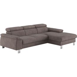 Ecksofa COTTA "Komaris L-Form, B: 244 cm", grau, B:244cm H:72cm T:166cm, 94% POLYESTER (PES) 6%POLYAMID (PA), Sofas, Ecksofa, mit Kopfteilverstellung, optional Bettfunktion, Bettkasten & Licht