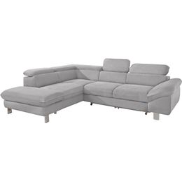 Ecksofa COTTA "Driver L-Form", grau, B:266cm H:73cm T:214cm, Struktur (100% Polyester);Chenille (90% Polyester, 10% Polyamid), Sofas, Ecksofa, mit Kopfteilverstellung, wahlweise mit Bettfunktion & Bettkasten