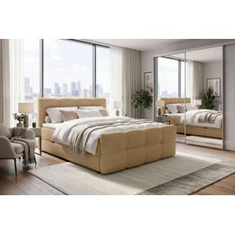 Boxspringbett OTTO HOME "HARRY, Doppelbett, Polsterbett, Federkernbett, 160, 180 cm", 18 braun, B:185cm L:220cm, Hartfaserplatte, Kunststoff, Massivholz, Polyester, Spanplatte, Komplettbetten, Boxspringbett, Boxbett: 5-Z-Taschenfederkern im Unterbau, H&auml;rtegrad 3, inkl. Topper