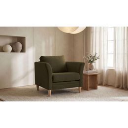 Sessel Home Affaire "Arellano, Breite 93 cm", olive, B:93cm H:87cm T:84cm, 100% polyester, Sessel, Sessel, klassisches Design, mit Massivholzf&uuml;&szlig;en, Webstoff fein, Chenille