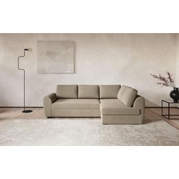 Ecksofa COTTA "Drift L-Form Ottomane, Breite 253 cm", toffee, B:253cm H:86cm T:154cm, 96% POLYESTER (PES) 4% POLYAMID(PA), Sofas, Ecksofa, optional auch mit Schlaffunktion, Wellenunterfederung