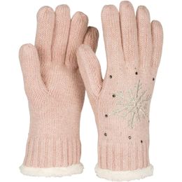 Strickhandschuhe styleBREAKER "Strickhandschuhe mit Schneeflocke, Strass und Fleece", Damen, rosa (altrose), Obermaterial: 65% Polyacryl PAN. 35% Wolle WO., Modisch, Handschuhe Strickhandschuhe