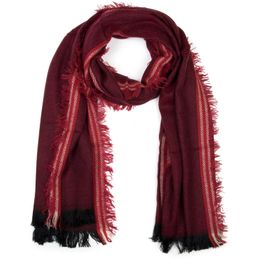 Strickschal styleBREAKER "Breiter XXL Schal mit Fransen und Streifen Muster", Damen, rot (bordeaux, rot, schwarz), Obermaterial: 80% Viskose CV. 20% Wolle WO., Modisch, Modet&uuml;cher Strickschal
