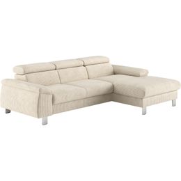 Ecksofa COTTA "Komaris L-Form, B: 244 cm", ivory, B:244cm H:72cm T:166cm, 88% POLYESTER (PES) 12% POLYAMID (PA), Sofas, Ecksofa, mit Kopfteilverstellung, optional Bettfunktion, Bettkasten & Licht