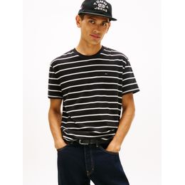T-Shirt Tommy Jeans "TJM REGULAR STRIPE", Damen, Gr. M, schwarz stripe, Single Jersey, Obermaterial: 100% Baumwolle, regular fit normal, Rundhals, eingesetzt abgesteppte Kante, Shirts T-Shirt, Regular fit mit Rundhalsausschnitt