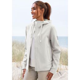 Softshelljacke ELBSAND, Damen, Gr. L/40, nebelwei&szlig;, Web, Obermaterial: 85% Polyester, 15% Elasthan. Futter: 100% Polyester, h&uuml;ftlang, Jacken Softshelljacke, mit verstellbarer Kapuze