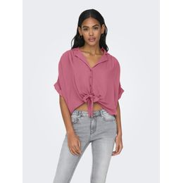 Kurzarmbluse Only "ONLPAULA LIFE S/S TIE SHIRT WVN NOOS", Damen, Gr. L, heather rose, Web, Obermaterial: 100% Viskose, unifarben, regular fit normal, V-Ausschnitt, Blusen Kurzarmbluse, Viskose, regular fit