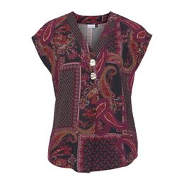 Schlupfbluse Lascana, Damen, Gr. 44, rot (schwarz, rot bedruckt), Web, Obermaterial: 100% Viskose, Paisley, bedruckt, figurumspielend h&uuml;ftlang, V-Ausschnitt, Blusen Schlupfbluse, mit modischen Kn&ouml;pfen, Paisleymuster, Damenbluse, Topseller