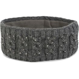Stirnband styleBREAKER "Stirnband mit Zopfmuster & Strass", Damen, grau, Obermaterial: 100% Viskose CV., Modisch, M&uuml;tzen Stirnband