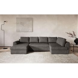 Wohnlandschaft COTTA "Drift U-Form Recamiere, Breite 327 cm", stone, B:327cm H:86cm T:154cm, 96% POLYESTER (PES) 4% POLYAMID(PA), Sofas, Wohnlandschaft, optional auch mit Schlaffunktion, Wellenunterfederung
