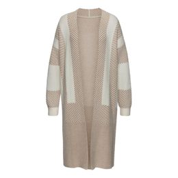 Longstrickjacke Lascana, Damen, Gr. 32/34, beige (creme, beige), Strick, Obermaterial: 50% Polyamid, 30% Viskose, 20% Polyester, gemustert, figurumspielend kniebedeckend, ohne Ausschnitt, Strickjacken Longstrickjacke, aus flauschigem Strick, Cardigan mit langen &Auml;rmeln, Topseller