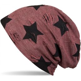 Beanie styleBREAKER "Beanie mit Sterne & Punkte Muster", Damen, braun (rotbraun), Obermaterial: 50% Viskose CV. 50% Polyester PES., Modisch, M&uuml;tzen Beanie