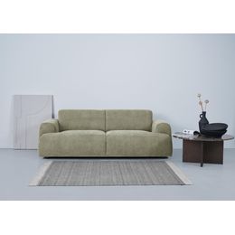 2,5-Sitzer Home Affaire "Linkka, Breite 217 cm", gr&uuml;n, B:217cm H:75cm T:94cm, 90% PES, 10% Nylon, Sofas, 2 5-Sitzer, in einem weichen Chenille-Stoff, mit Wellenunterfederung