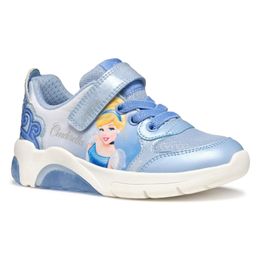 Sneaker Geox "J FADINLIGHT GIRL Blinkschuh", M&auml;dchen, Gr. 33, blau, Synthetik, Textil, Schuhe Sneaker, Disney Sneaker, Klettschuh mit Glitzer und Cinderella Motiv, Blinki