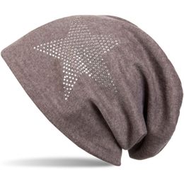 Beanie styleBREAKER "Warme Beanie M&uuml;tze mit Strass Stern", Damen, grau (taupe), Obermaterial: 50% Viskose CV. 50% Baumwolle CO., Modisch, M&uuml;tzen Beanie