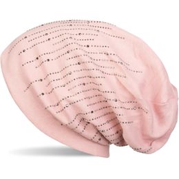 Beanie styleBREAKER "Beanie mit Strass Streifen", Damen, rosa (rose), Obermaterial: 100% Viskose CV., Modisch, M&uuml;tzen Beanie