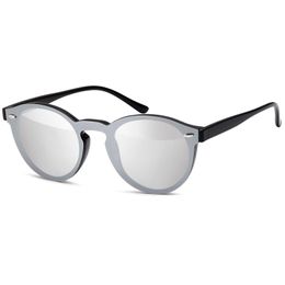 Sonnenbrille styleBREAKER "Monoglas Sonnenbrille Shield Brille UV400", Herren, silber (gestell schwarz, glas silber verspiegelt), Modisch, Sonnenbrillen Sonnenbrille