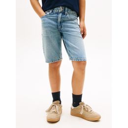 Jeansshorts Tommy Hilfiger "STRAIGHT DENIM", Jungen, Gr. 6 (116), N-Gr, mediumused, Denim/Jeans, Obermaterial: 61% Baumwolle, 39% Lyocell, unifarben, straight fit knielang, Jeans Jeansshorts, Kinder bis 16 Jahre, gerade Passform
