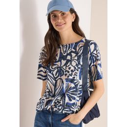 T-Shirt Cecil, Damen, Gr. M (40), universal blau, Jersey, Obermaterial: 65% Polyester, 35% Viskose, bedruckt, regular fit normal, U-Boot-Ausschnitt, Shirts T-Shirt, mit All-Over Print